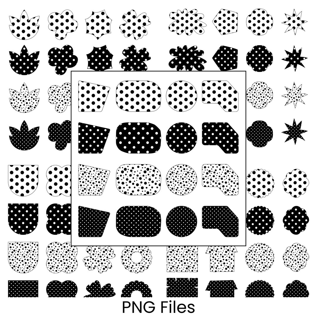 Polka Dot Shape Stickers, Black and White Planner Embellishments (PNG ...