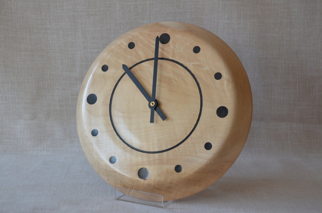 Hand Turned Wooden Clock - Etsy