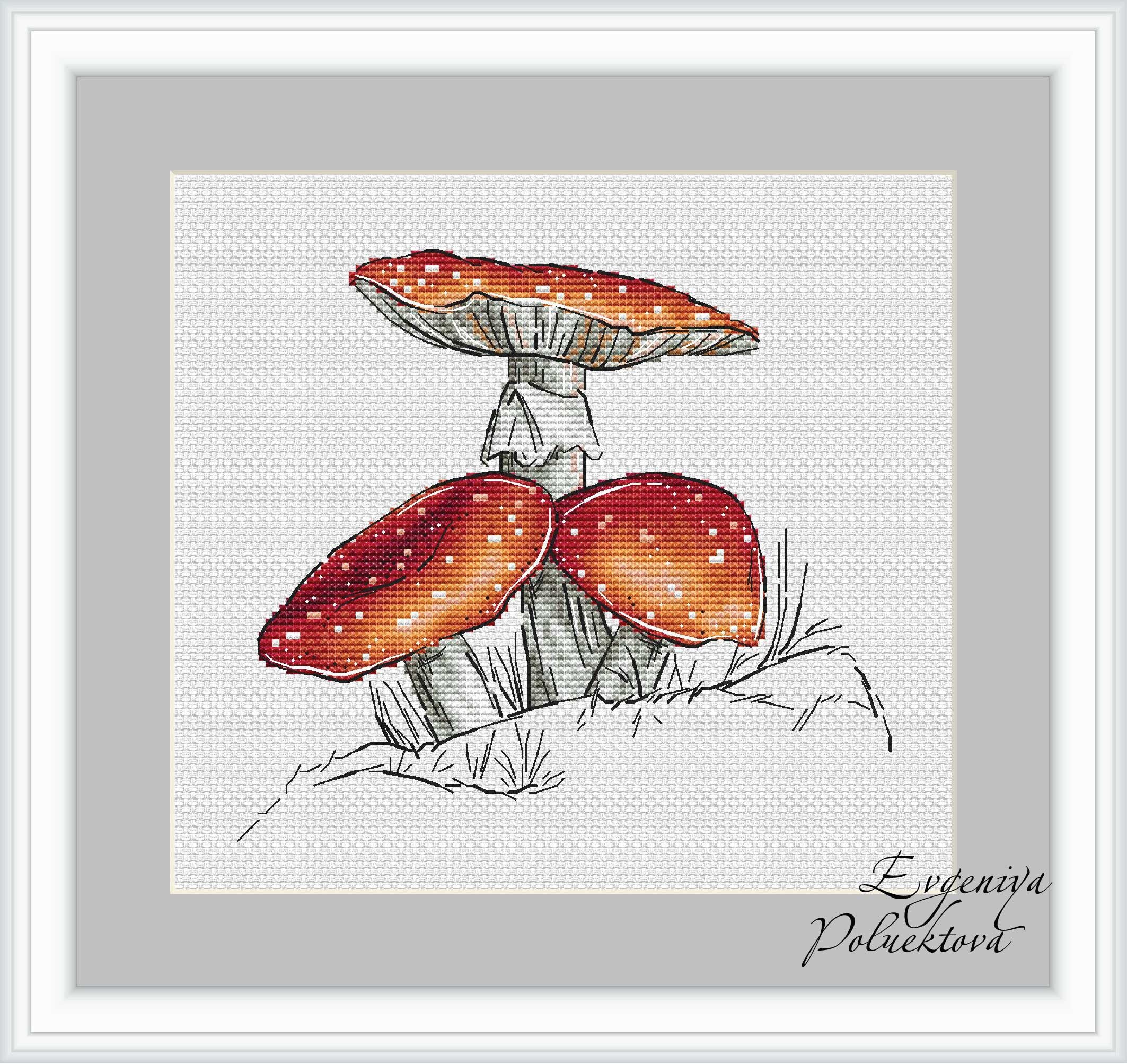 Mushroom Cross Stitch Pattern Instant Download PDF Red | Etsy