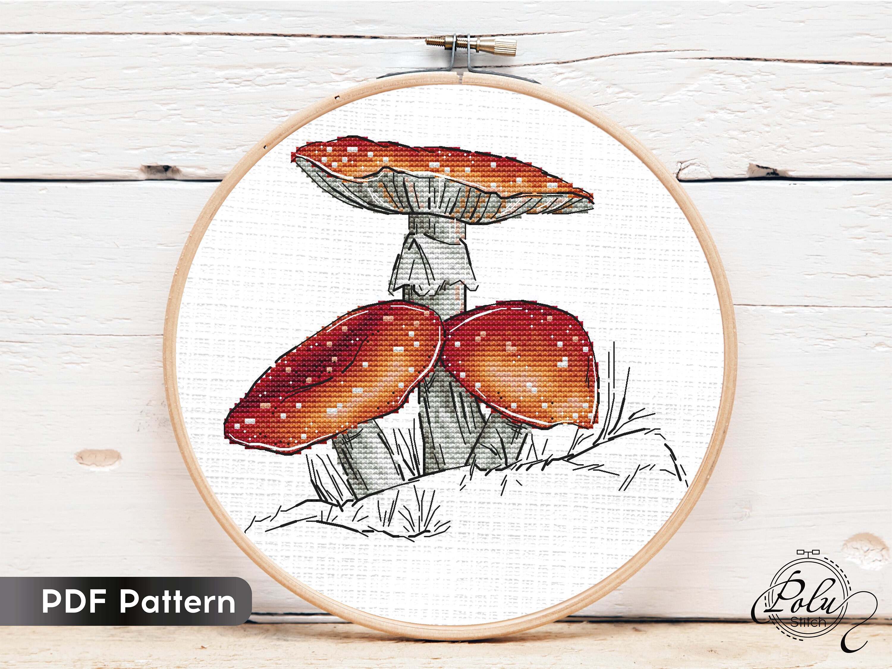 Mushroom Cross Stitch Pattern Instant Download PDF Red | Etsy
