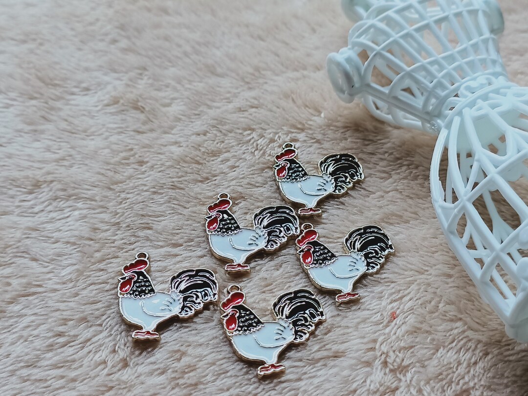 10pcs Animal Chicken Charm,gold Enamel Cock Charm Pendant Craft ...
