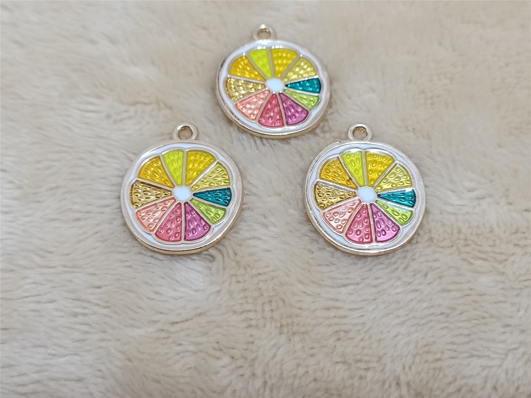 10pcs/lot Enamel Colorful Lemon Slices Charms Pendants Geometric Fruit ...