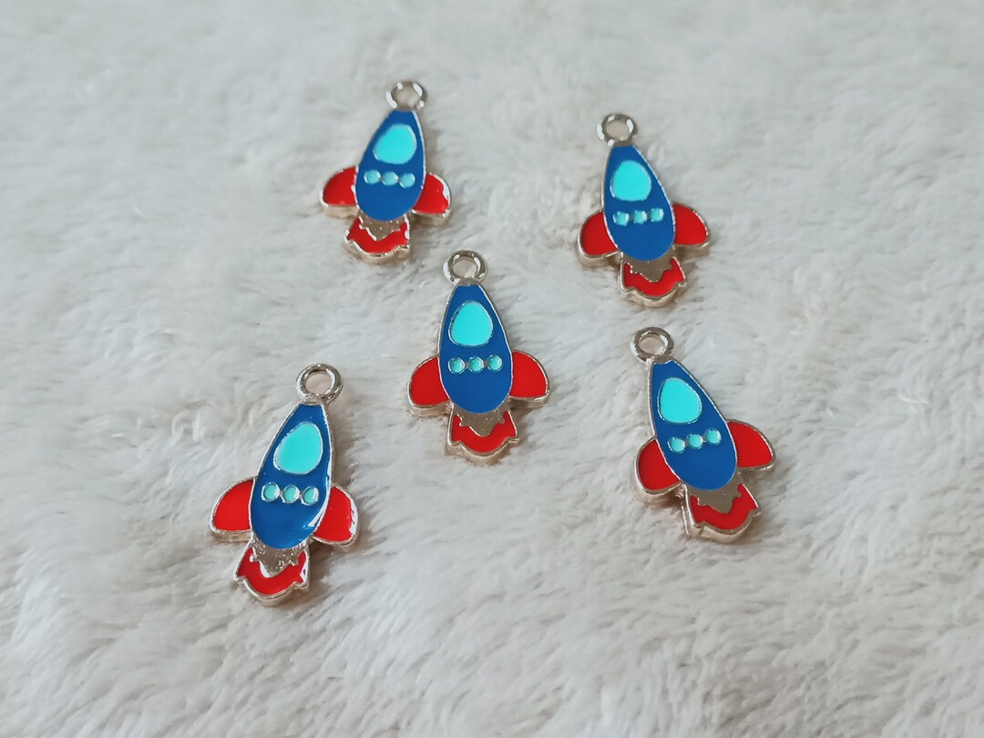 10pcs Enamel Rocket Charm, Cute Space Rocket Plane Charm, Gold Tone ...