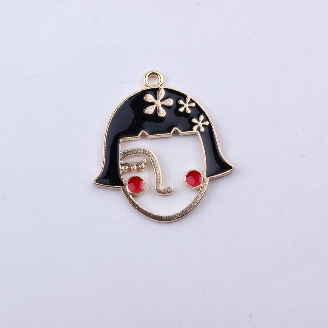 10pcs Girl Head Charms Enamel Doll Head Charm Pendant,flower Charm ...