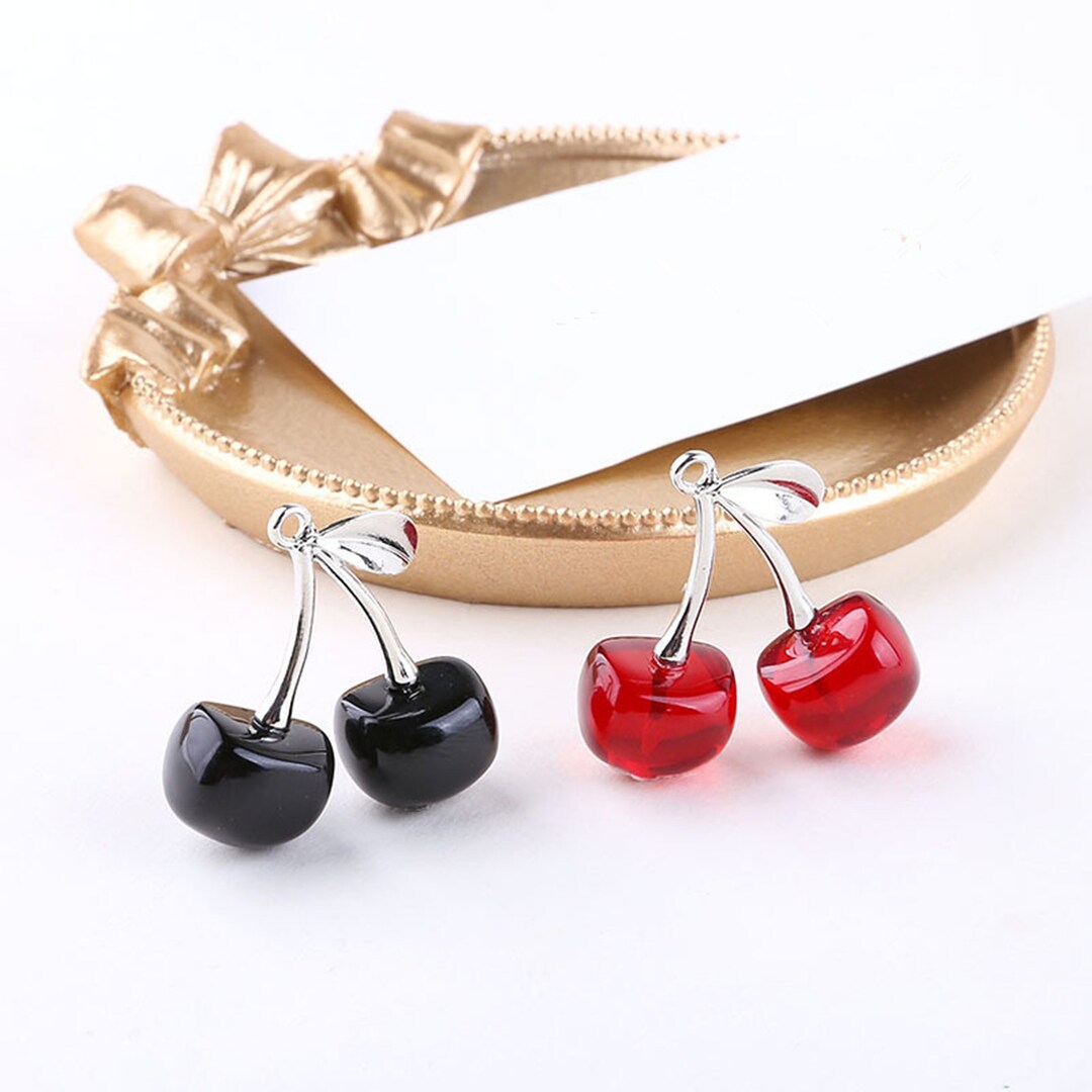 2 Color Cherry Strawberry Charm, Fruit Charm,red Black Cherry Charms ...