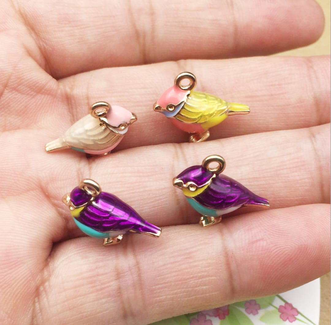 10pcs Gold Birdcharm, Enamel 3D Birdscharm Pendant, Magpie Swallow ...