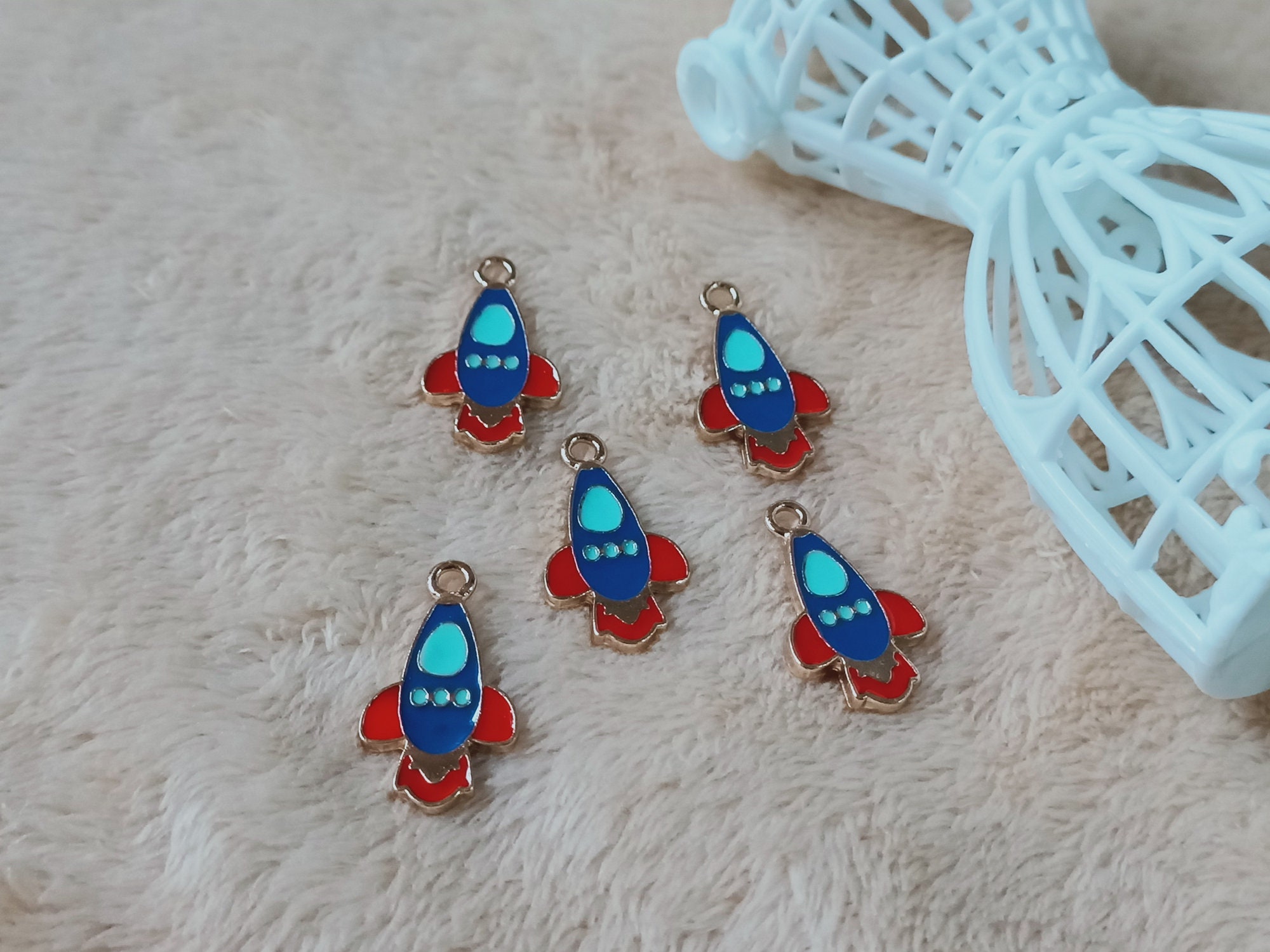 10Pcs Enamel Rocket Charm Cute Space Rocket plane Charm | Etsy