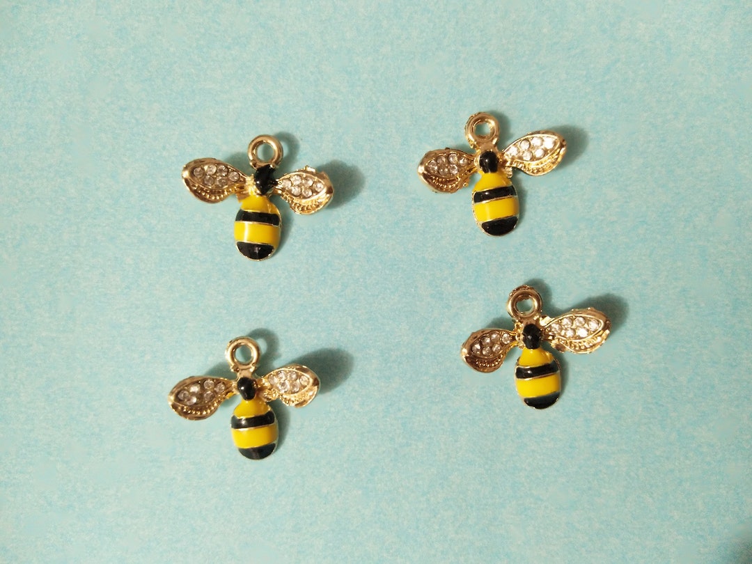 10pcs Bee Charms Enamel Charm,crystal Bee Charm Pendant,gold Charm ...