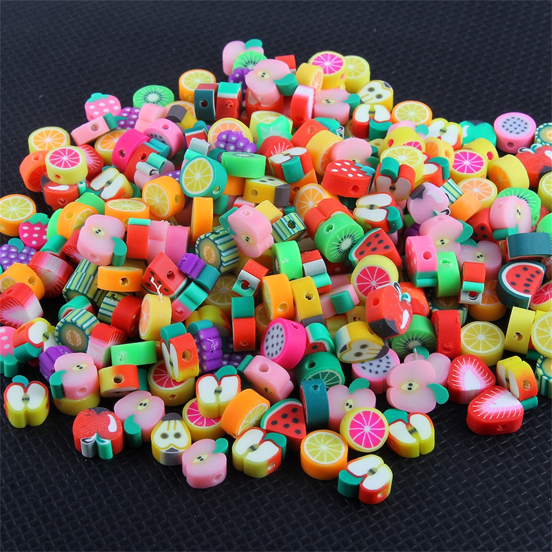 100pcs Mixed Color Cartoon Fruit Series Soft Pottery Chip Bracelet ...