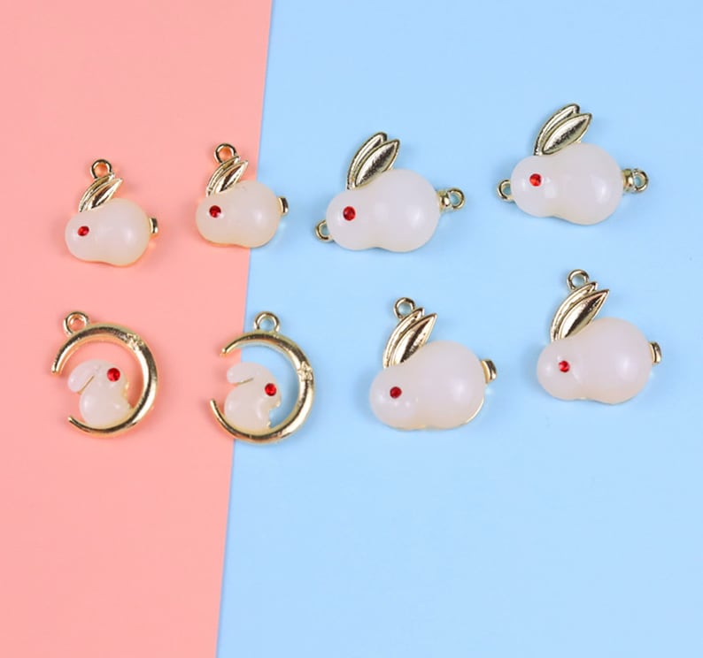 10 Animal Rabbit Charms, Gold Metal Bunny Charm Bracelet DIY Crafts ...