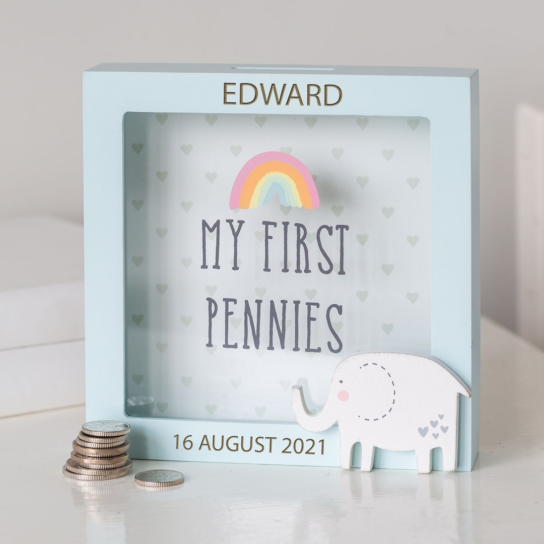 Personalised My First Pennies Blue Money Box | First Money Box | Baby ...