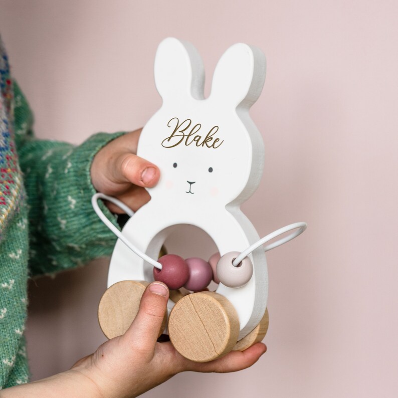 Personalised Wooden Bunny Motor Pull Toy - Etsy