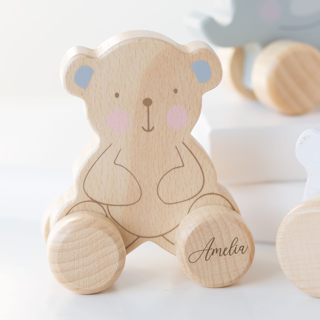 Personalised Wooden Teddy Push Toy - Etsy