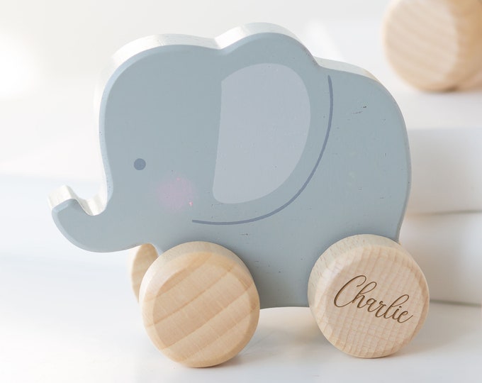 Personalised Wooden Elephant Push Toy - Etsy