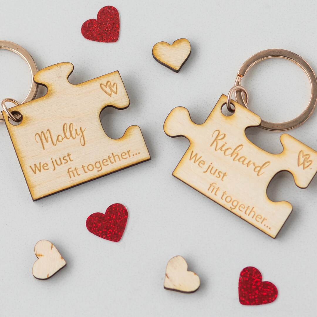 Personalised Wooden Puzzle Piece Key Ring Set - Etsy