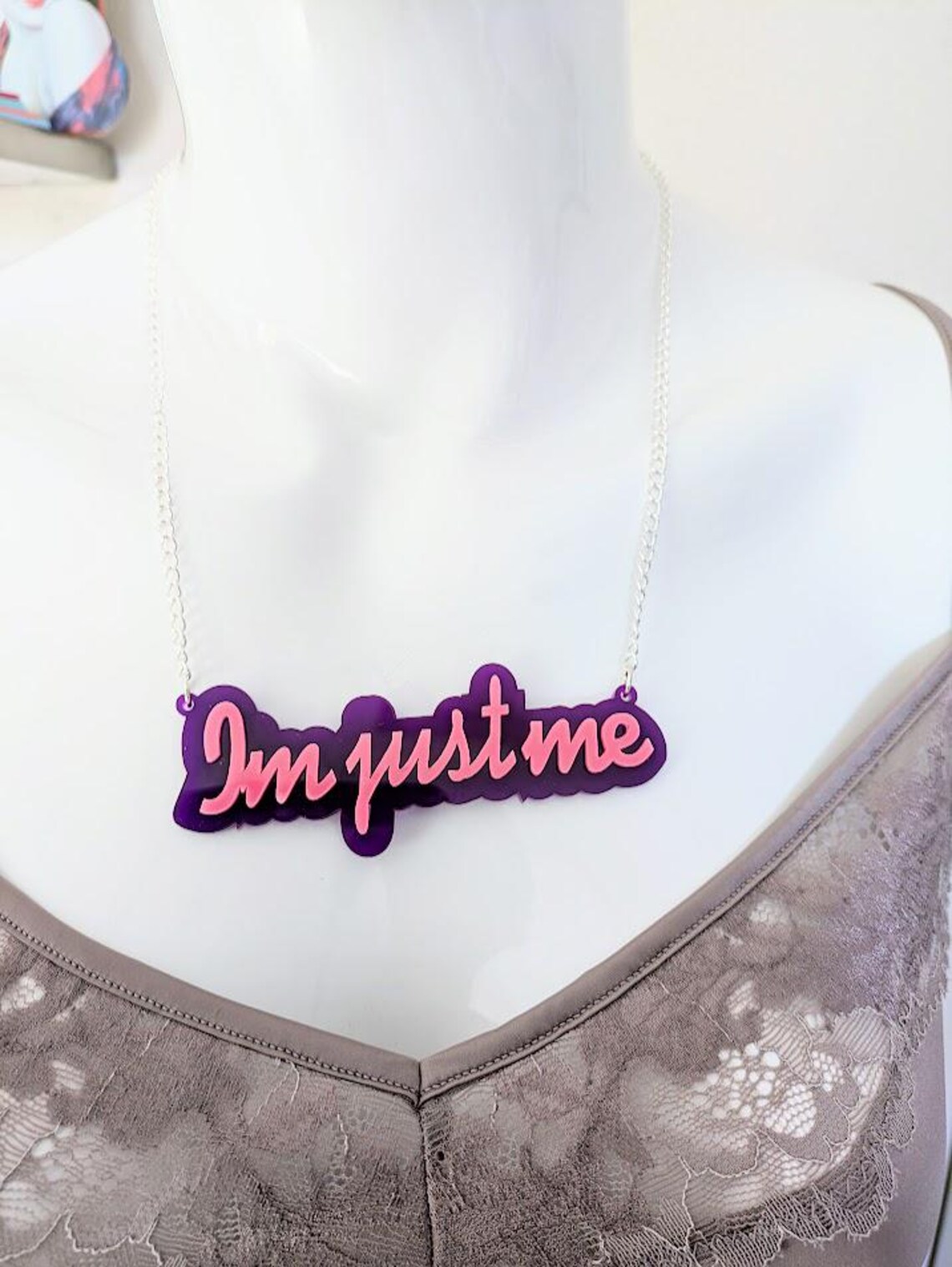 I'm Just Me - Laser Cut Acrylic Statement Necklace - Gold & Purple - Etsy