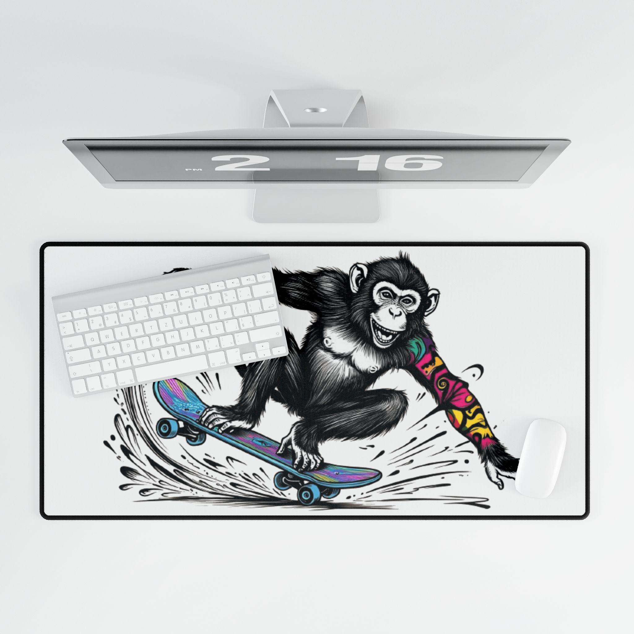 Funny Monkey Desk Mat, Ink Drawing Desk Mat, Monkey Art, Whimsical ...