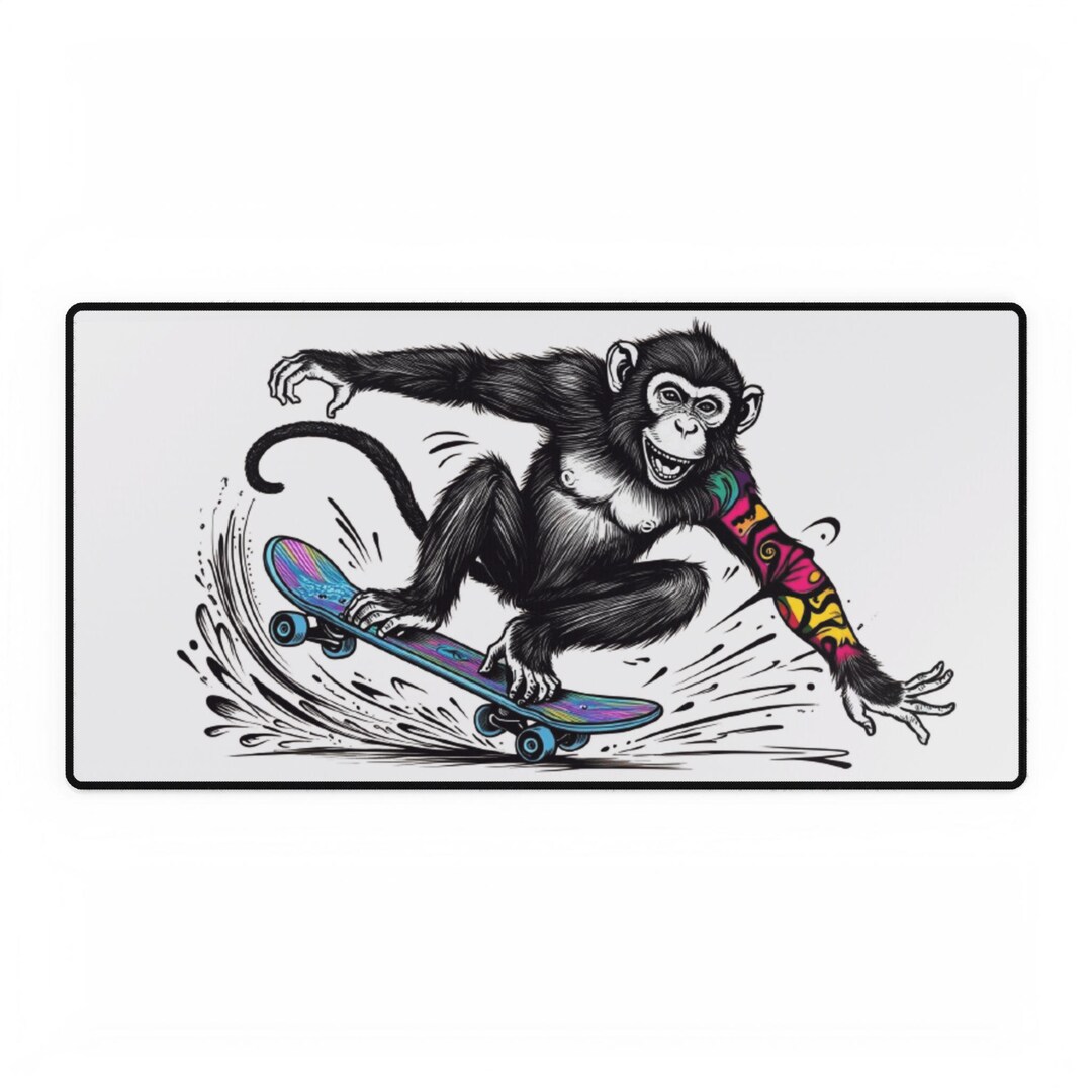 Funny Monkey Desk Mat, Ink Drawing Desk Mat, Monkey Art, Whimsical ...