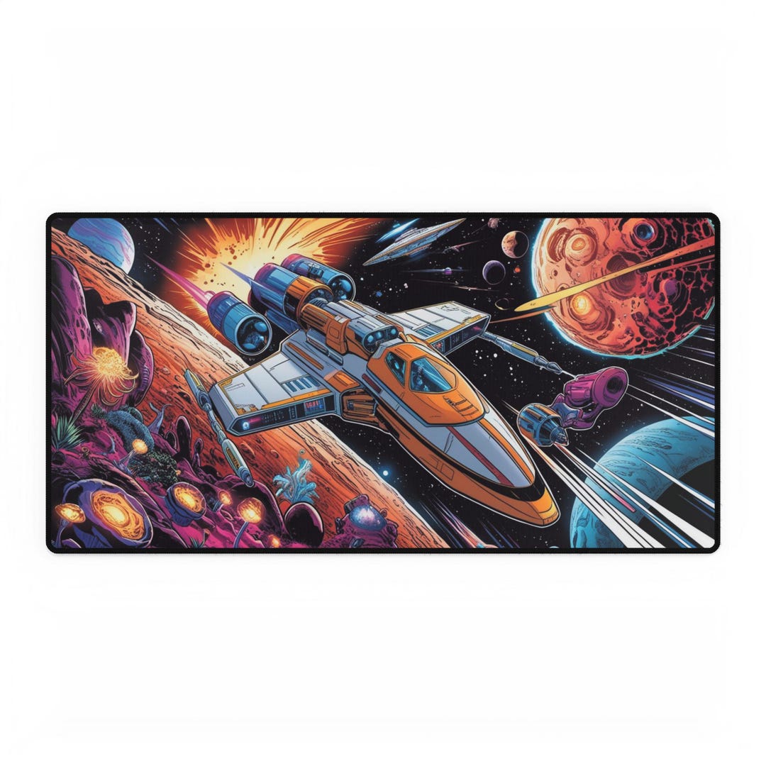 Spaceship Desk Mat, Cosmic Adventure Mouse Pad, Futuristic Spaceship ...