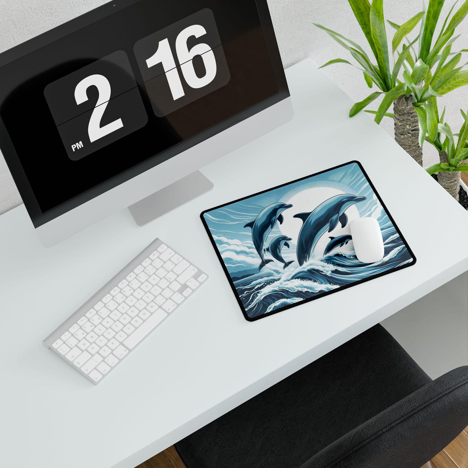 Dolphins Desk Mat, Ocean Theme Desk Mat, Dolphin Illustration Mat ...