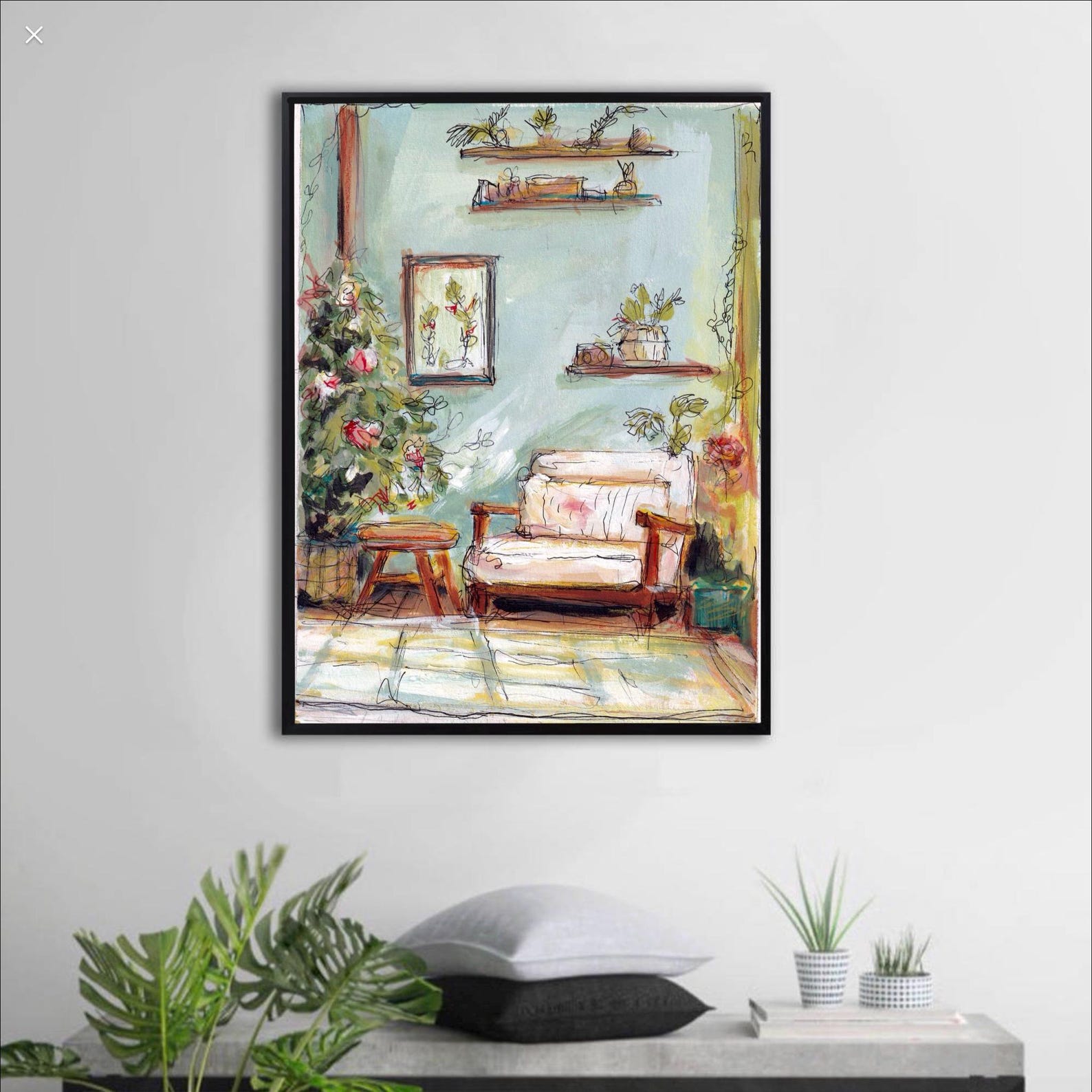 Cozy Living Room Illustration – Hand-drawn Home Decor Art Print ...