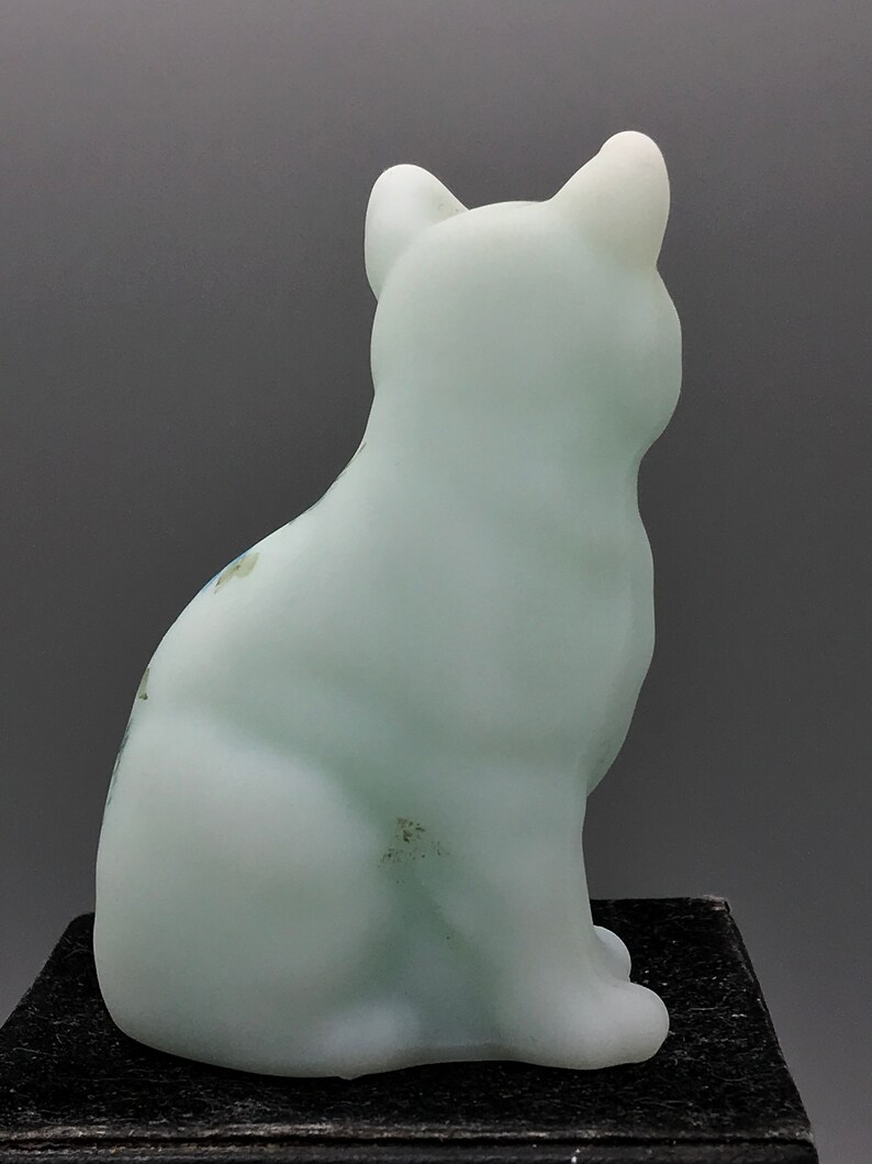 Fenton Sitting Kitty Blue Roses on Blue Satin, 1992 - Etsy