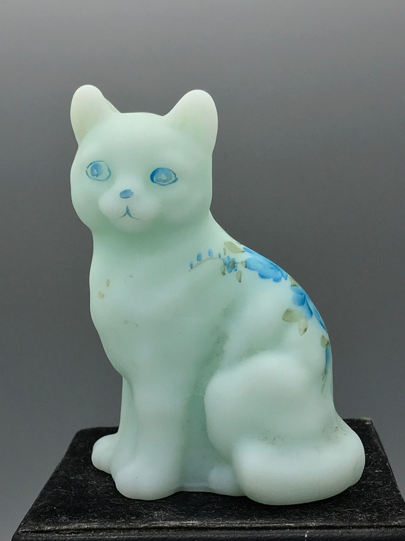 Fenton Sitting Kitty Blue Roses on Blue Satin, 1992 - Etsy