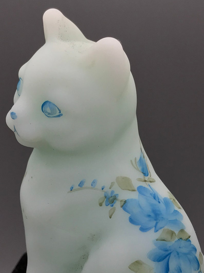 Fenton Sitting Kitty Blue Roses on Blue Satin, 1992 - Etsy