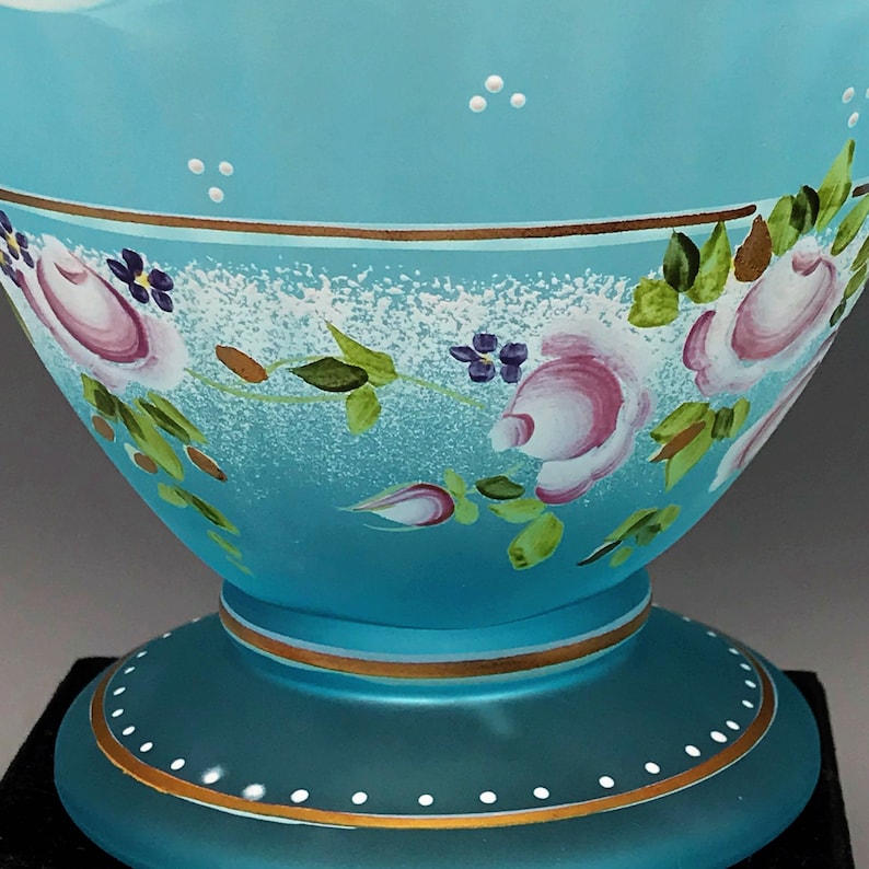 Fenton Hand Painted Charleton Collection 2002 Turquoise Satin Bill ...