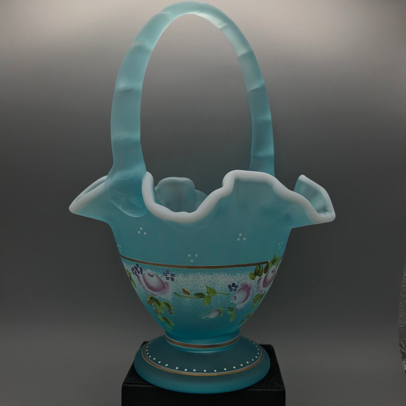 Fenton Hand Painted Charleton Collection 2002 Turquoise Satin - Bill ...