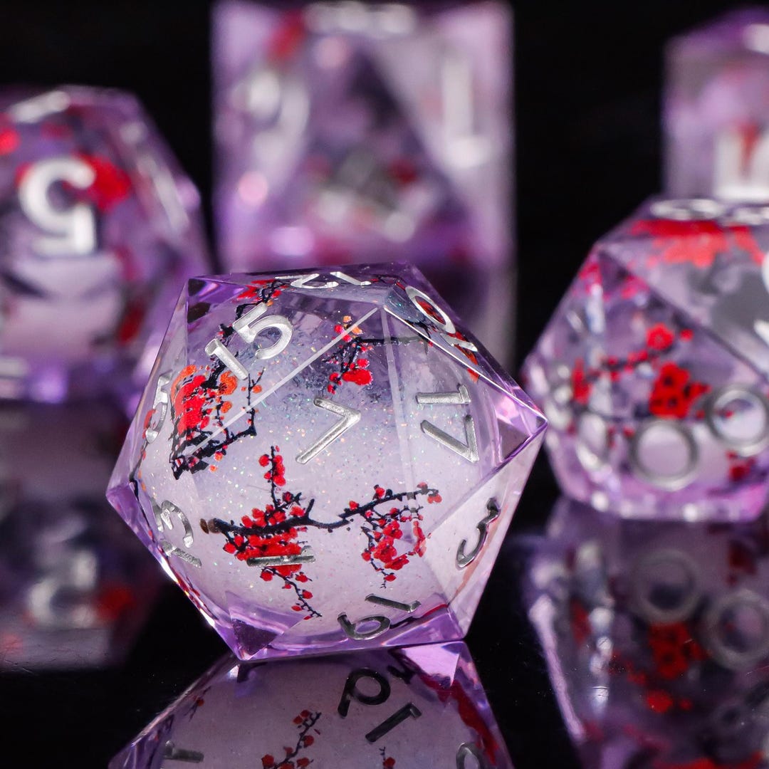 Full Set Liquid Core Dice for Dnd, Plum Blossom Design RPG Dice, Sharp ...