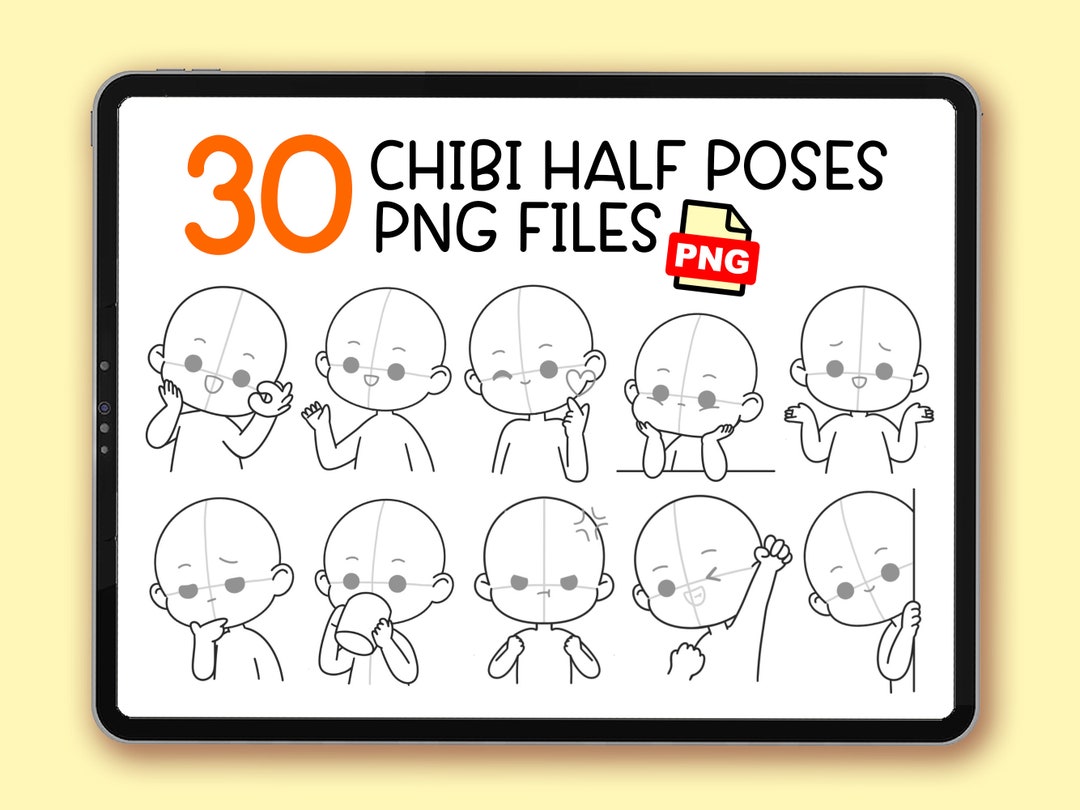 30 Chibi Half Pose PNG, Chibi Half Body Guideline PNG, Chibi Character ...