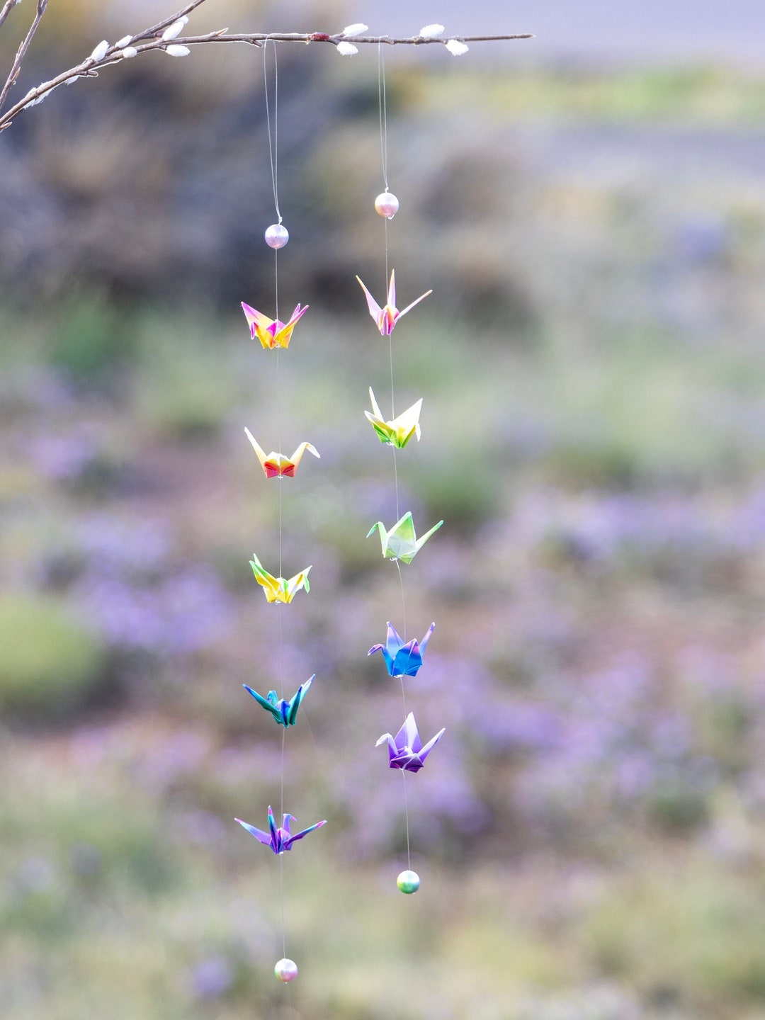 Hanging Origami Cranes Garland - Rainbow Origami Cranes String ...