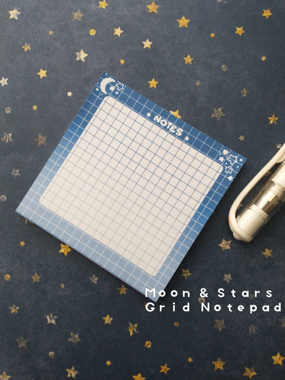 Blue Moon and Stars Grid Notepad / Memopad - Etsy