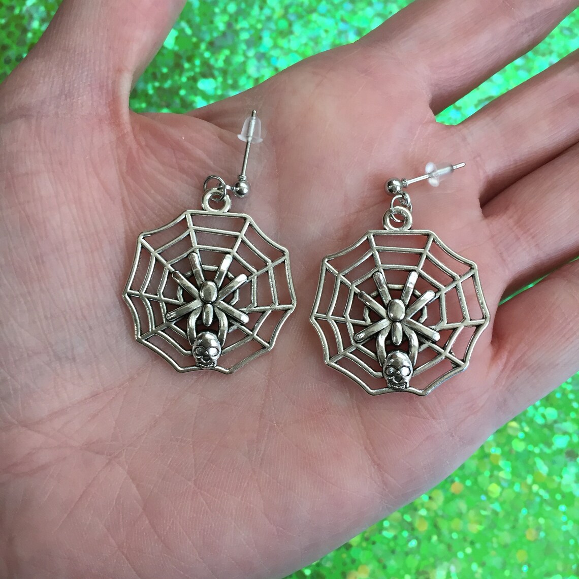 Spider Web Earrings Spider Earrings Spider Jewelry Skull - Etsy