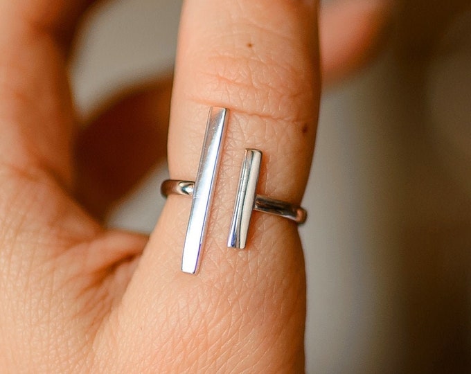 Sterling Silver Thumb Ring for Women Silver Bar Ring Dainty Open Bar Ring Parallel Bar Ring ...