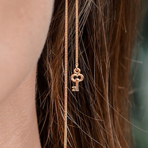 Key and Lock Earrings - Gold Threader Earrings - 24k Gold Vermeil ...
