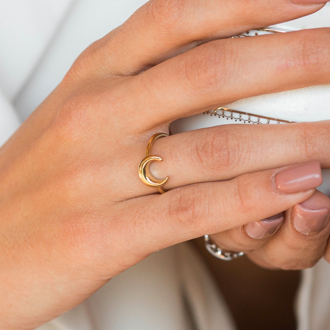 Crescent Moon Ringgold Plated Moon Ring Women Jewelry Celestial ...