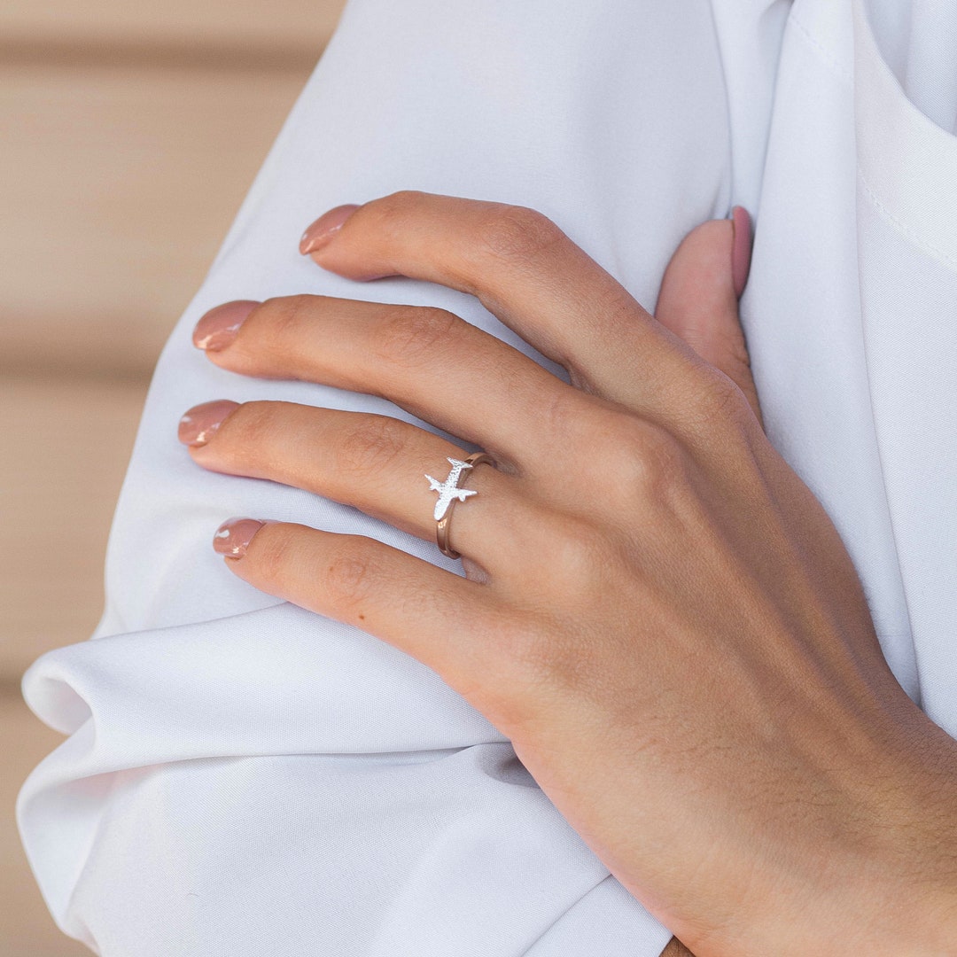 Airplane Ring - Sterling Silver Plane Ring - Brushed Finish Ring - Gift ...