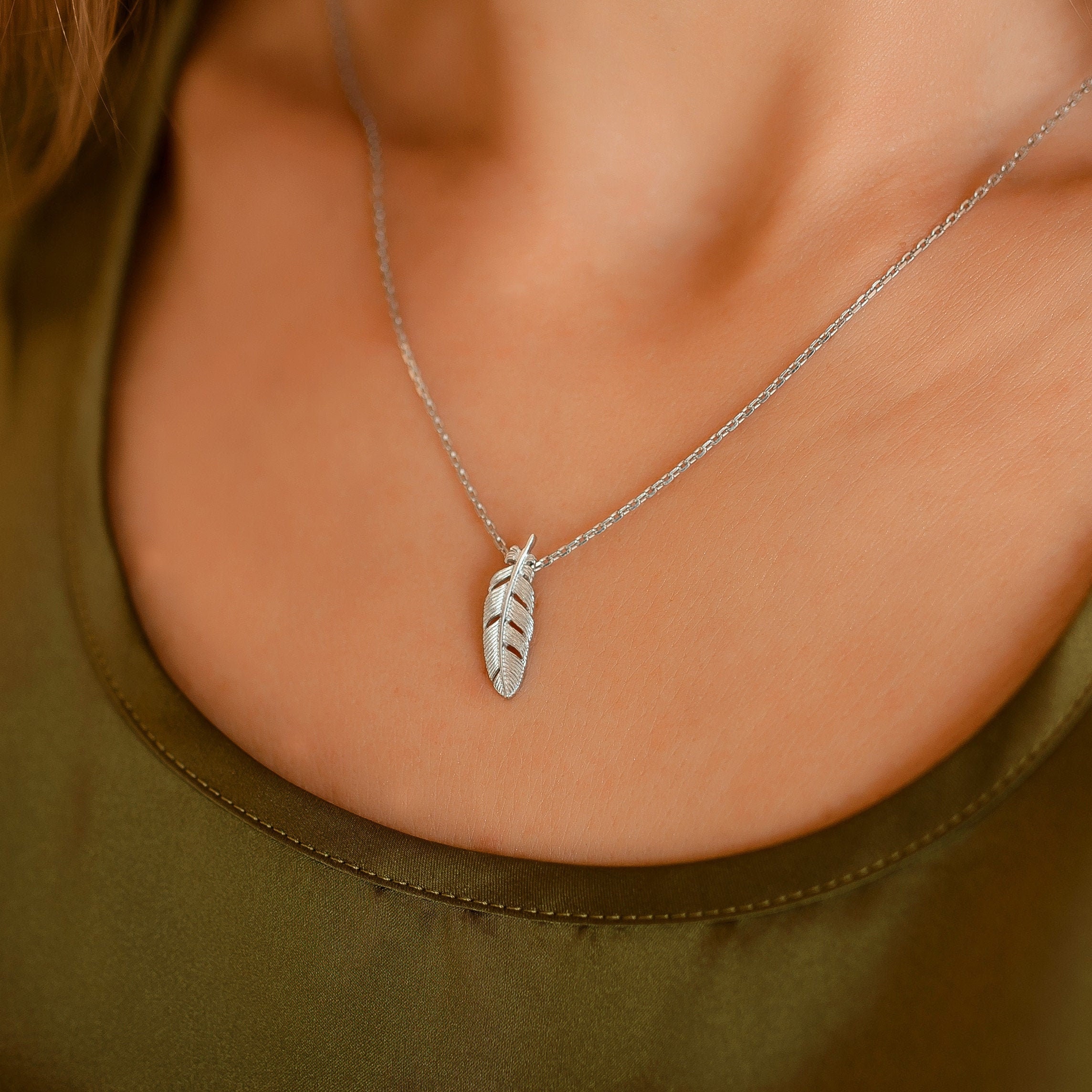 Collar de pluma de plata de ley collar de encanto de pluma | Etsy