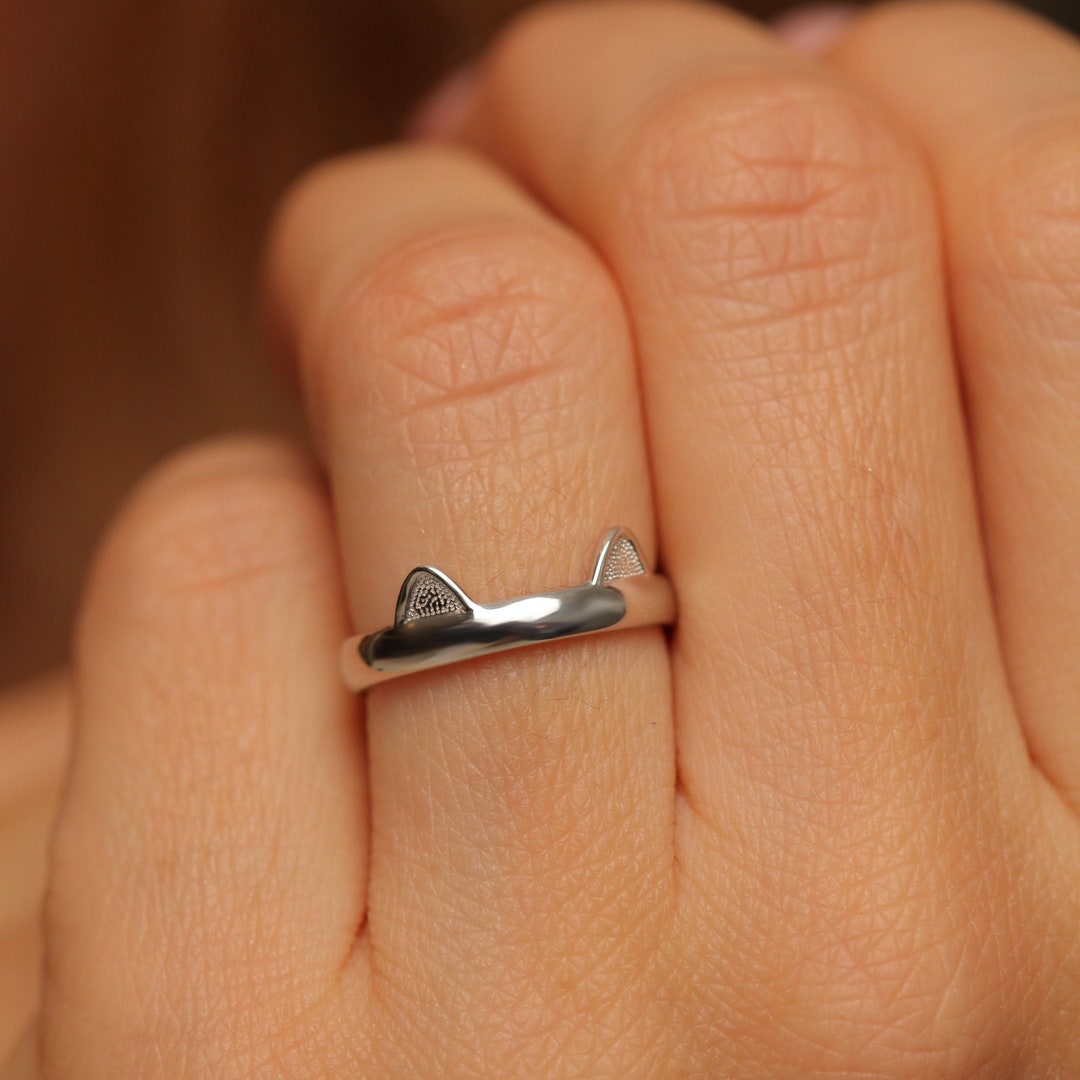 Cat Ring, Silver Cat Ring, Adjustable Ring, Cute Cat Ring, Cat Ears ...