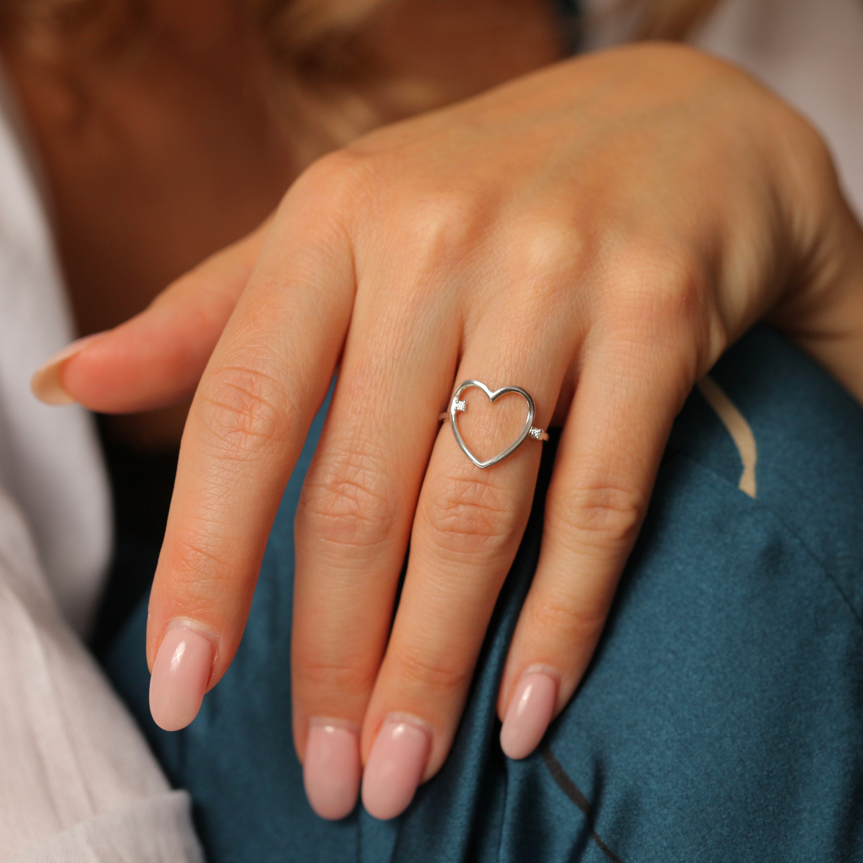 Sterling Silver Heart Ring Adjustable Ring Dainty Sterling | Etsy