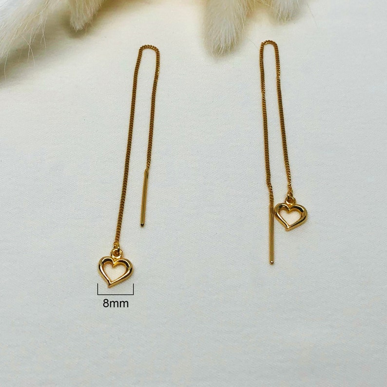Threader Earrings Gold Heart Drop Earrings Tiny Heart | Etsy