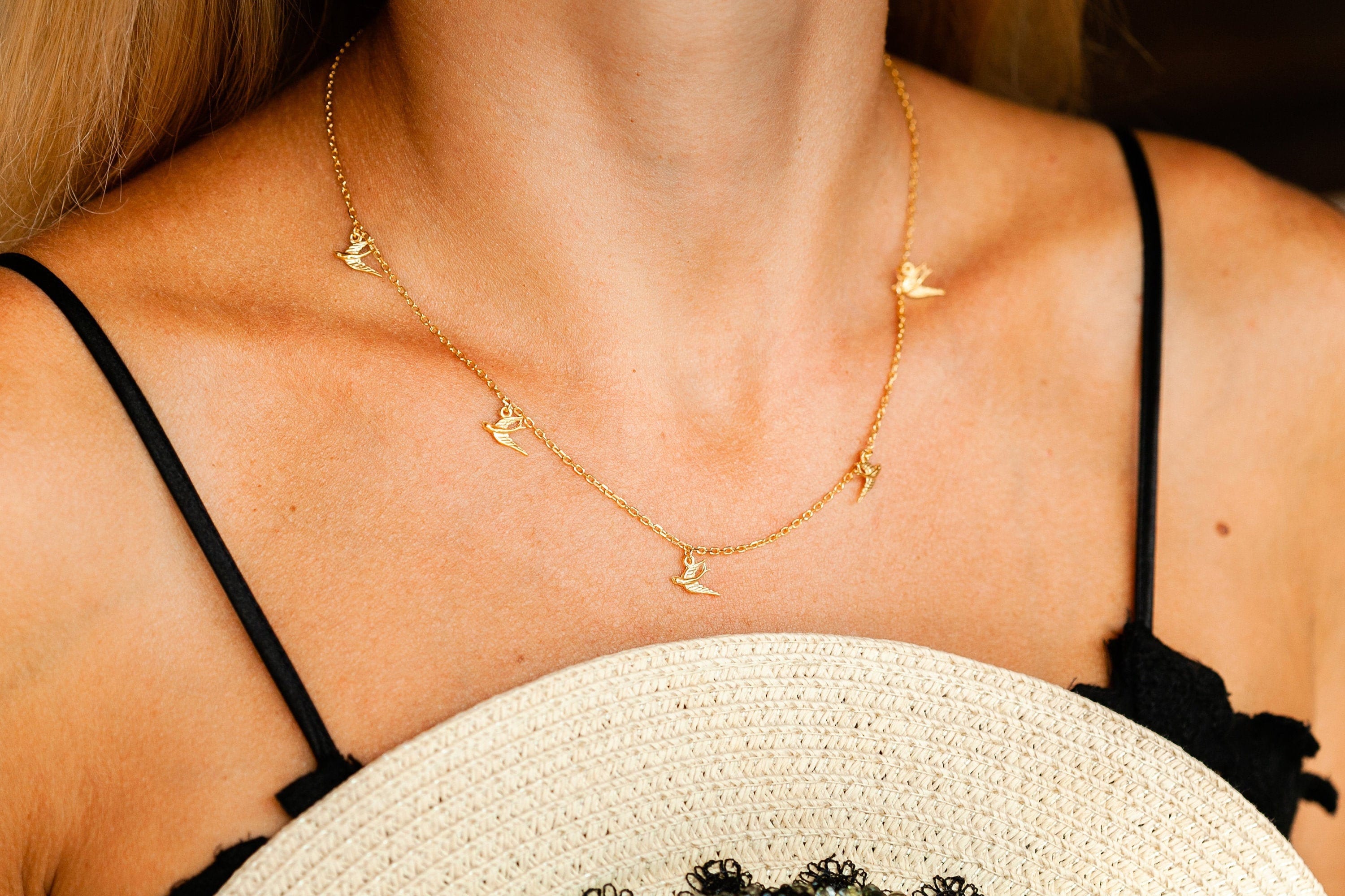 Dainty Bird Necklace Gold Flying Birds 24k Gold Plated | Etsy