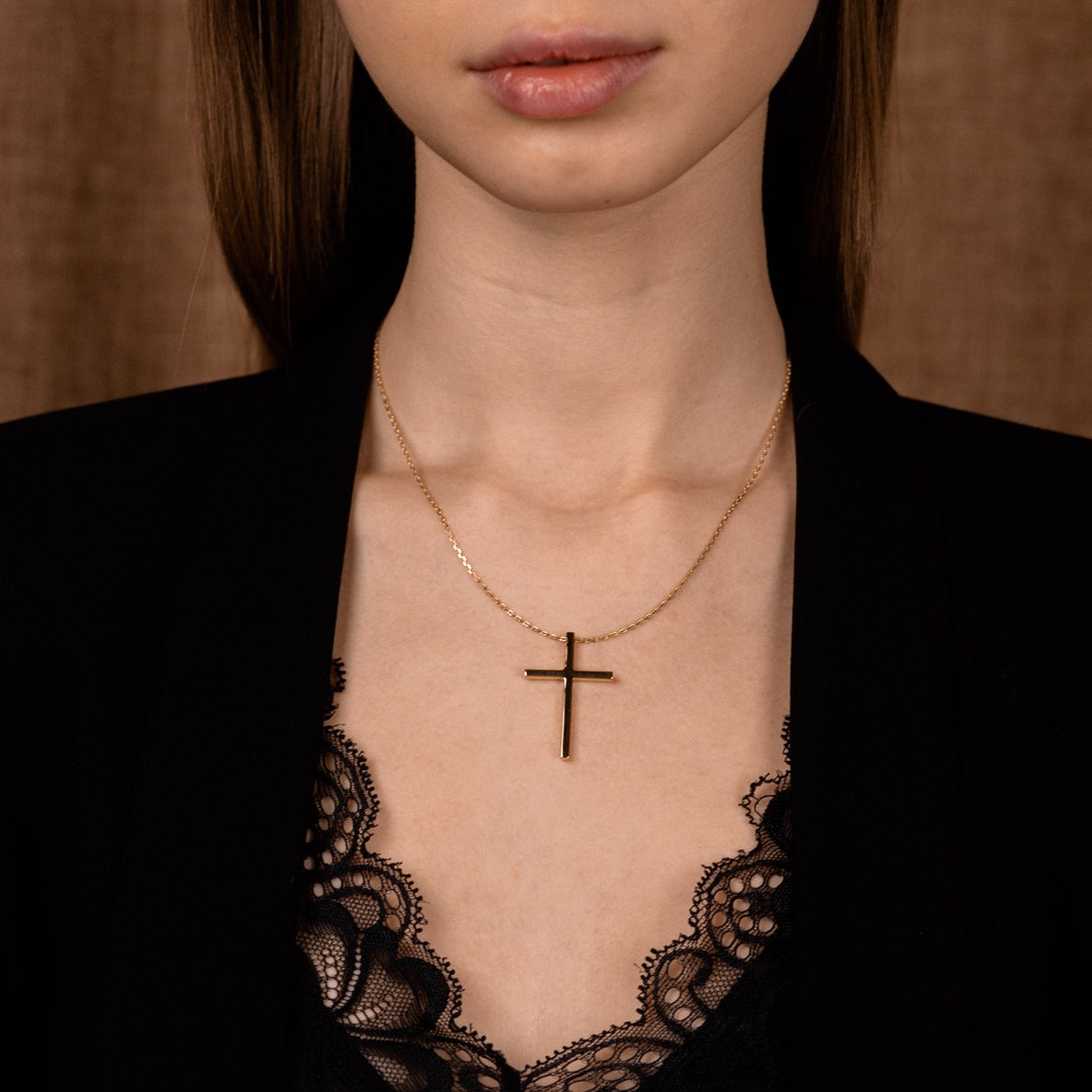 Large Cross Necklace – 18k Gold Plated Choker – Big Cross Pendant ...