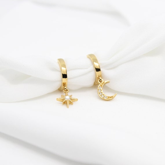 9ct gold moon and star earrings store