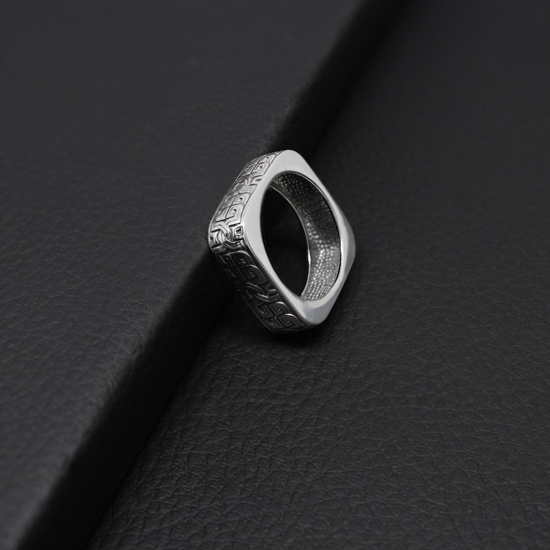 Square Mens Ring - Scandinavian Pattern Silver Ring - Sterling Silver ...