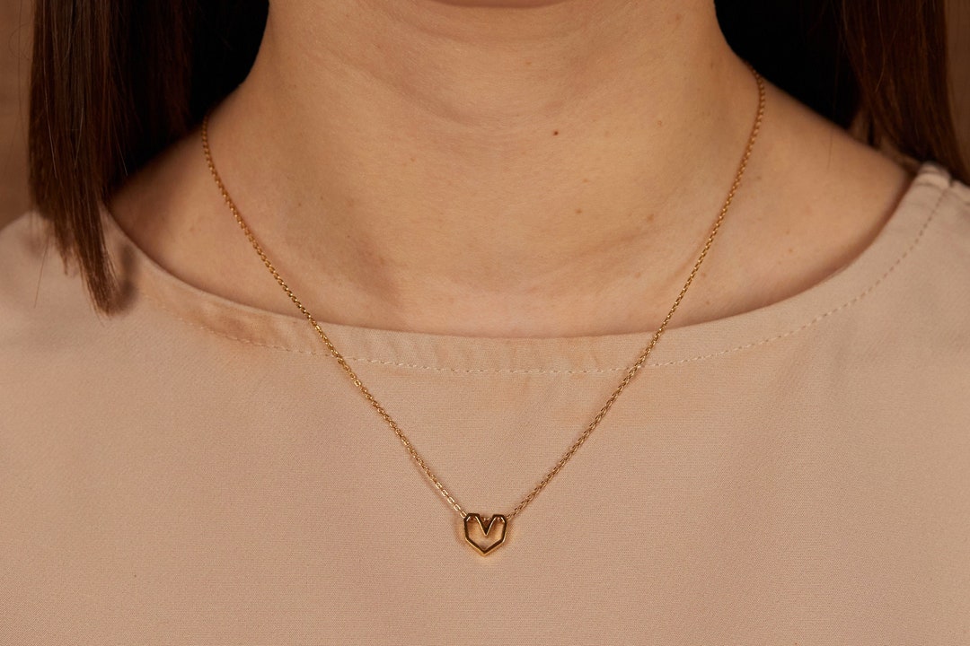 Heart Shape Necklace Dainty 24k Gold Vermeil Minimalist Necklace Cute ...