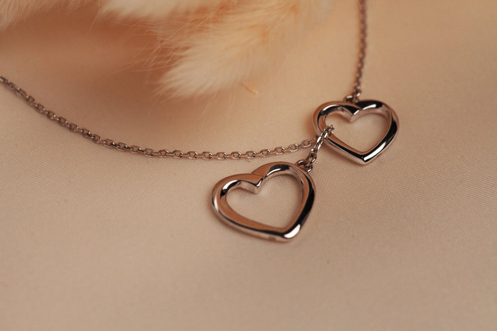 Open Heart Necklace Sterling Silver Double Heart Necklace | Etsy