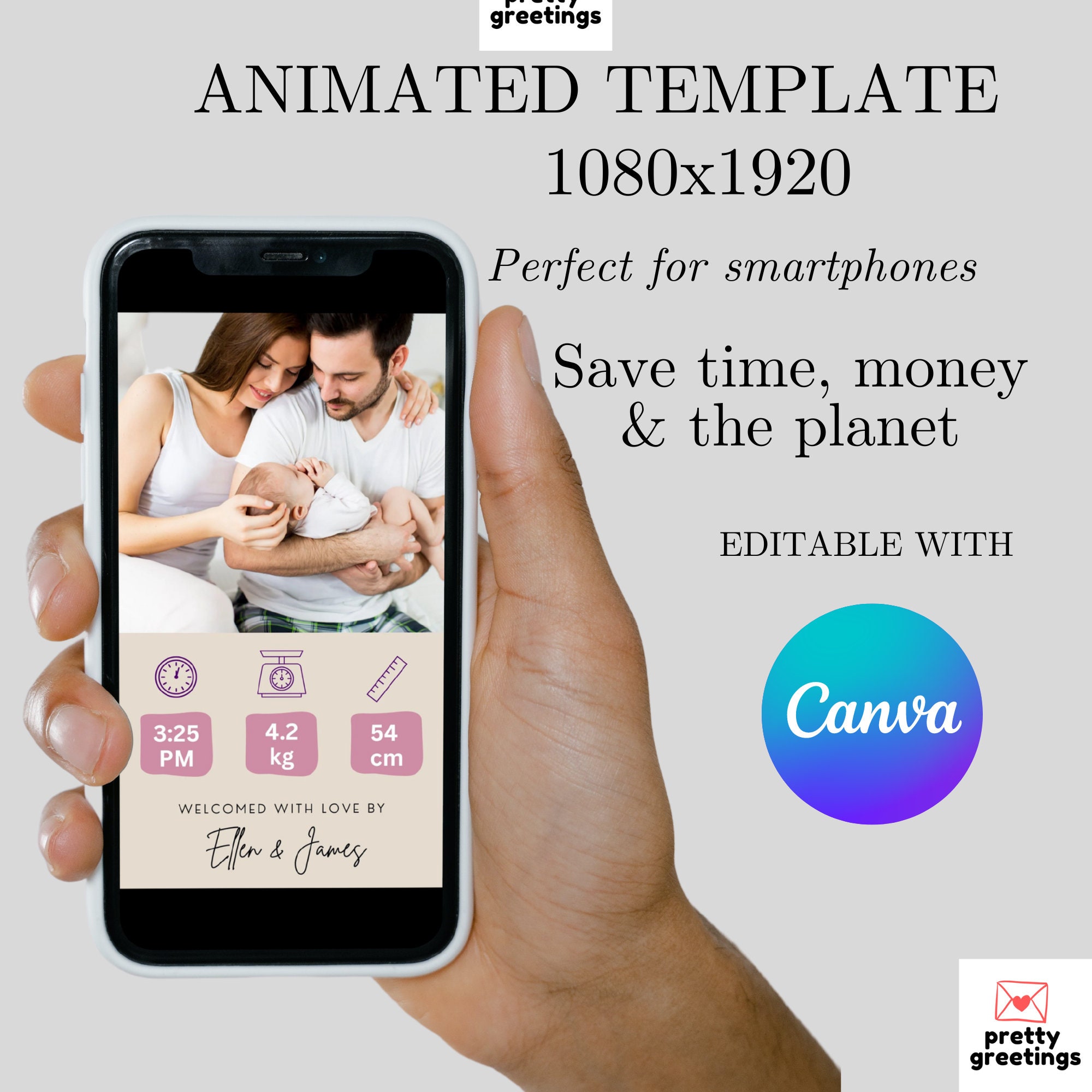 Newborn Welcome Baby Girl Animated E-birth Announcement Video Canva ...